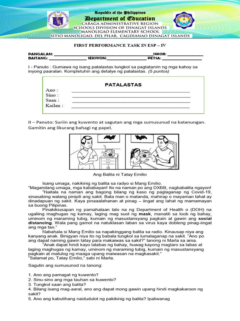 Grade 4 Performance Task in ESP Modules 1-3 | PDF