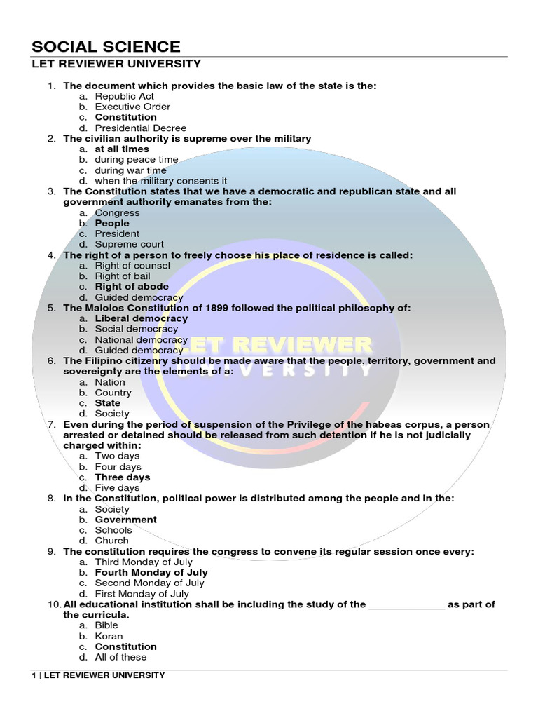 Social Science LET Reviewer Questions | PDF | Taxes | Progressive Tax