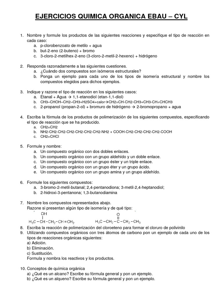 Tema 9 - Ejercicios Quimica Organica | PDF | Isómero | Reacciones químicas