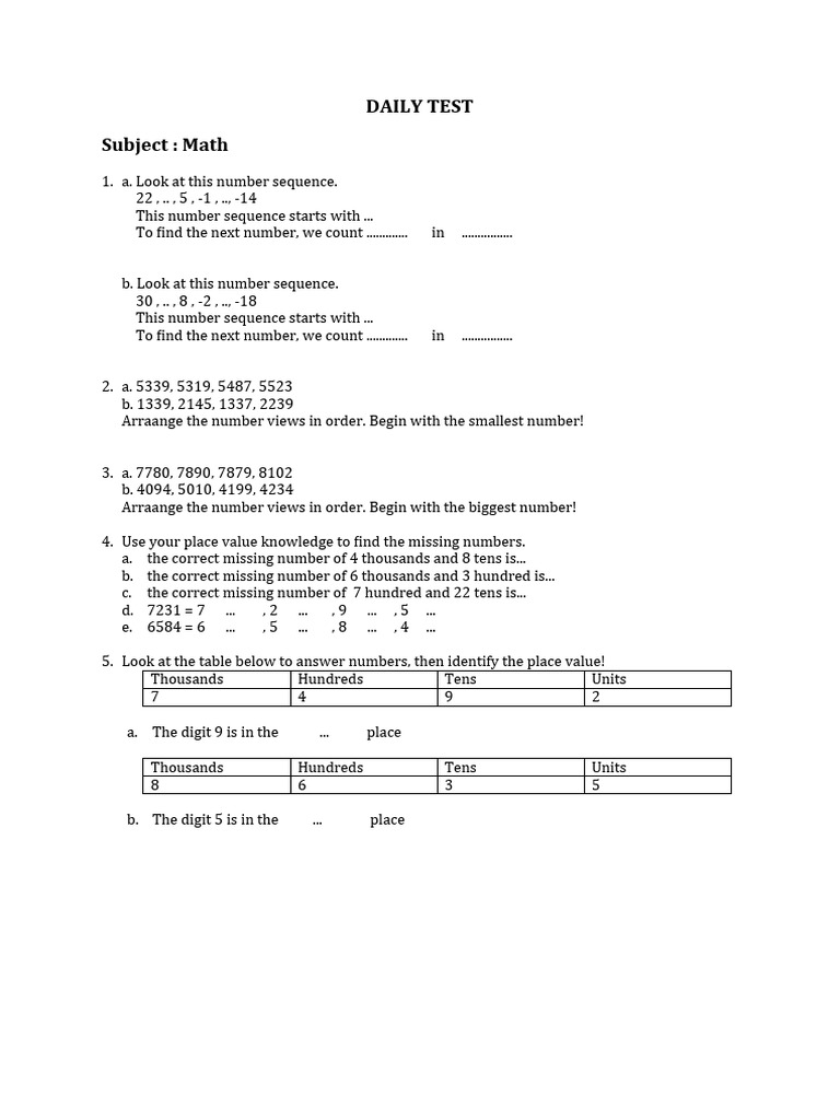 DAILY TEST For Elementari School | PDF
