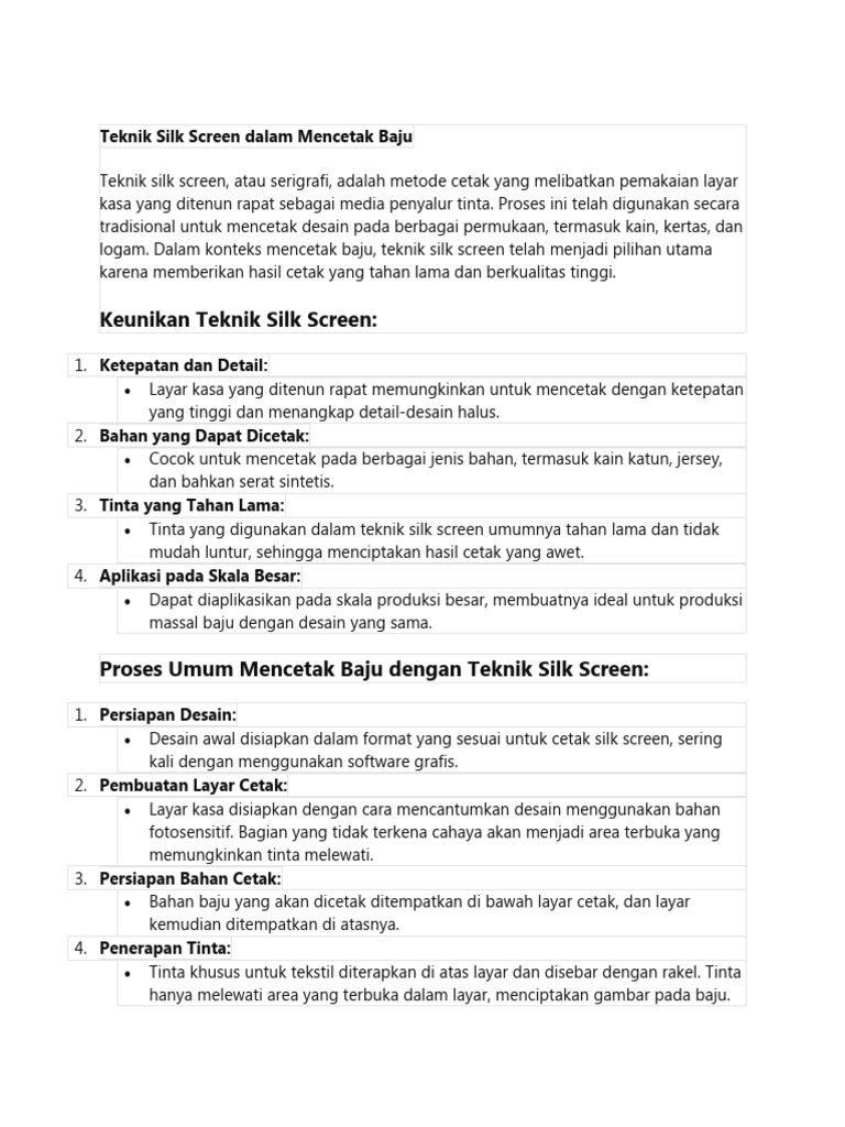 Teknik Silk Screen untuk Mencetak Baju | PDF | Seni | Komputer