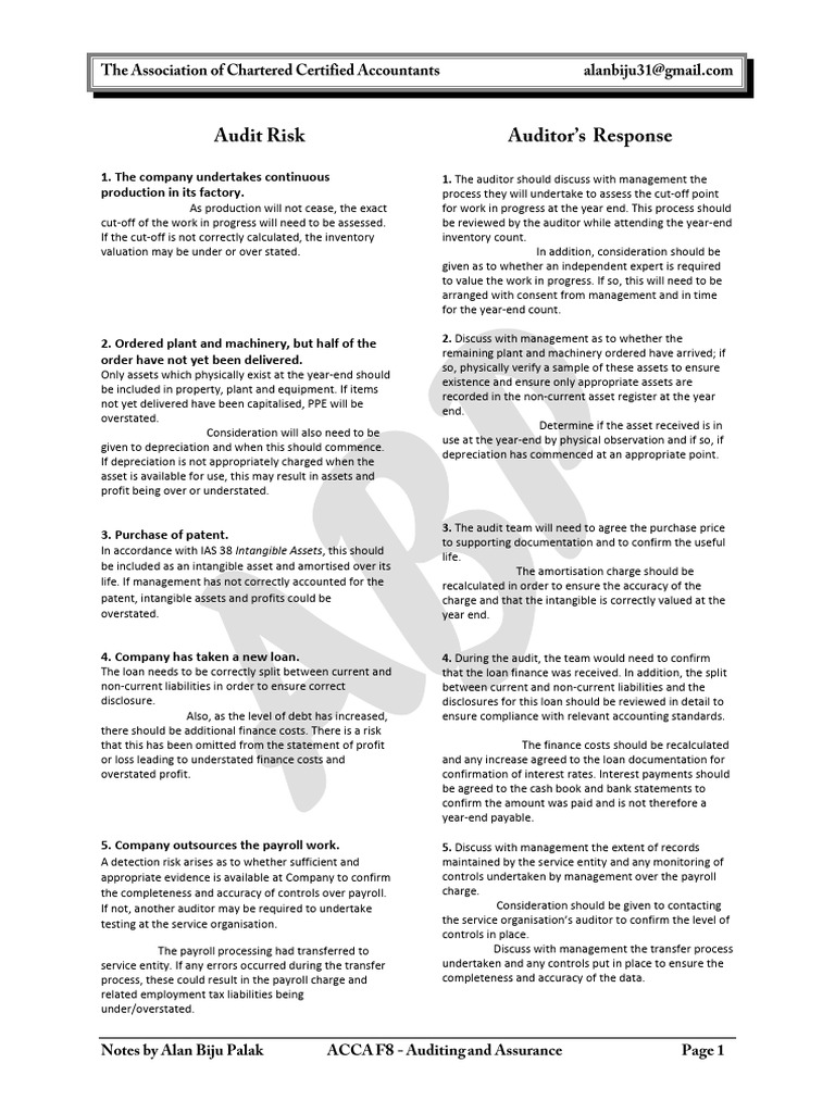 ACCA F8 - AUDIT RISK by Alan Biju Palak ACCA | PDF | Expense ...