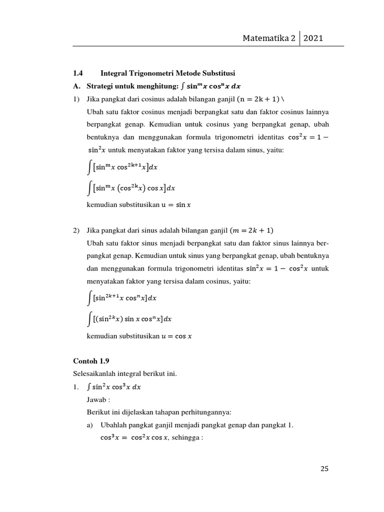 Integral Trigonometri Metode Substitusi | PDF