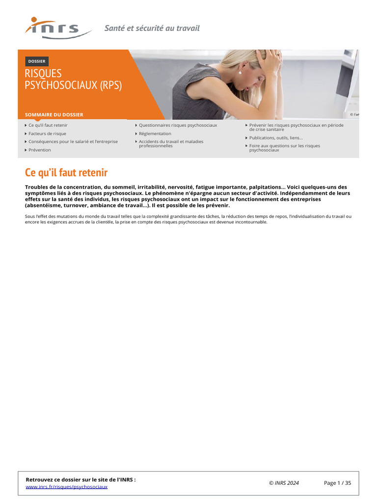 Risques Psychosociaux (RPS) | PDF | Risque | Lieu de travail