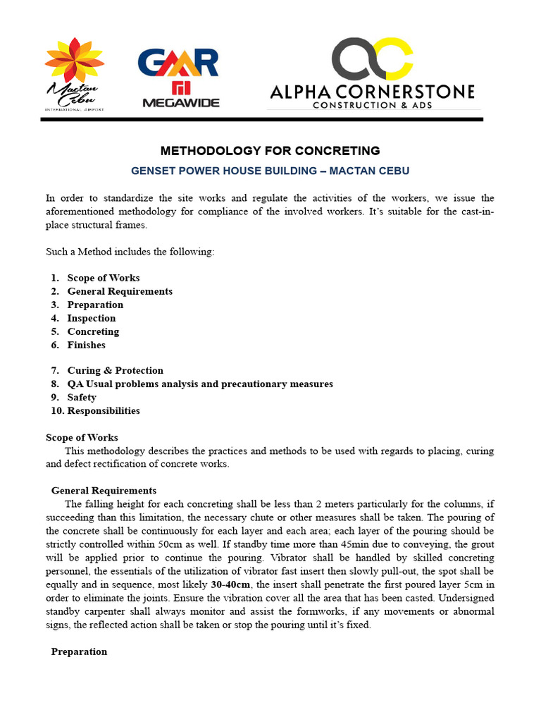 Methodology For Concreting | PDF | Concrete | Quality Assurance