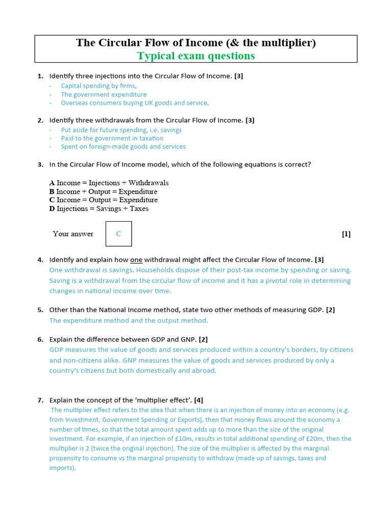Circular Flow of Income Exam Questions | PDF | Fiscal Multiplier ...
