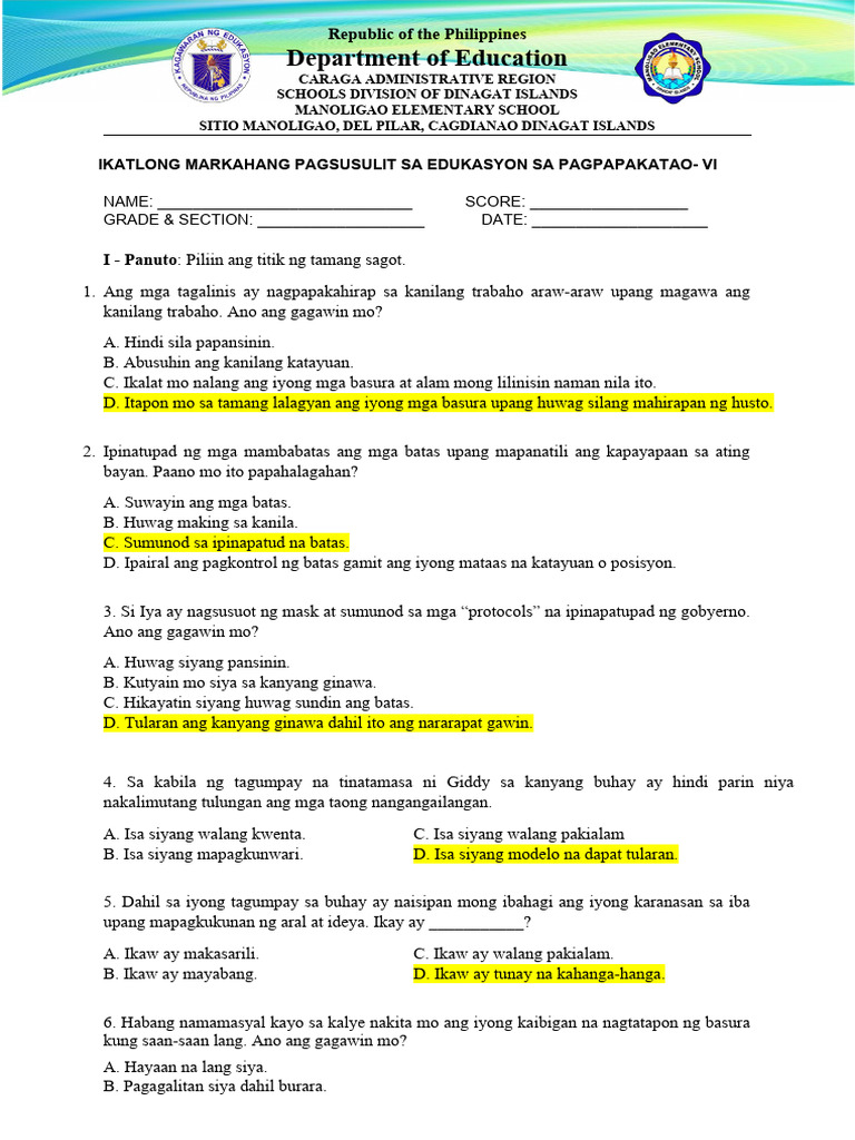 Q3 Grade 6 - ESP | PDF