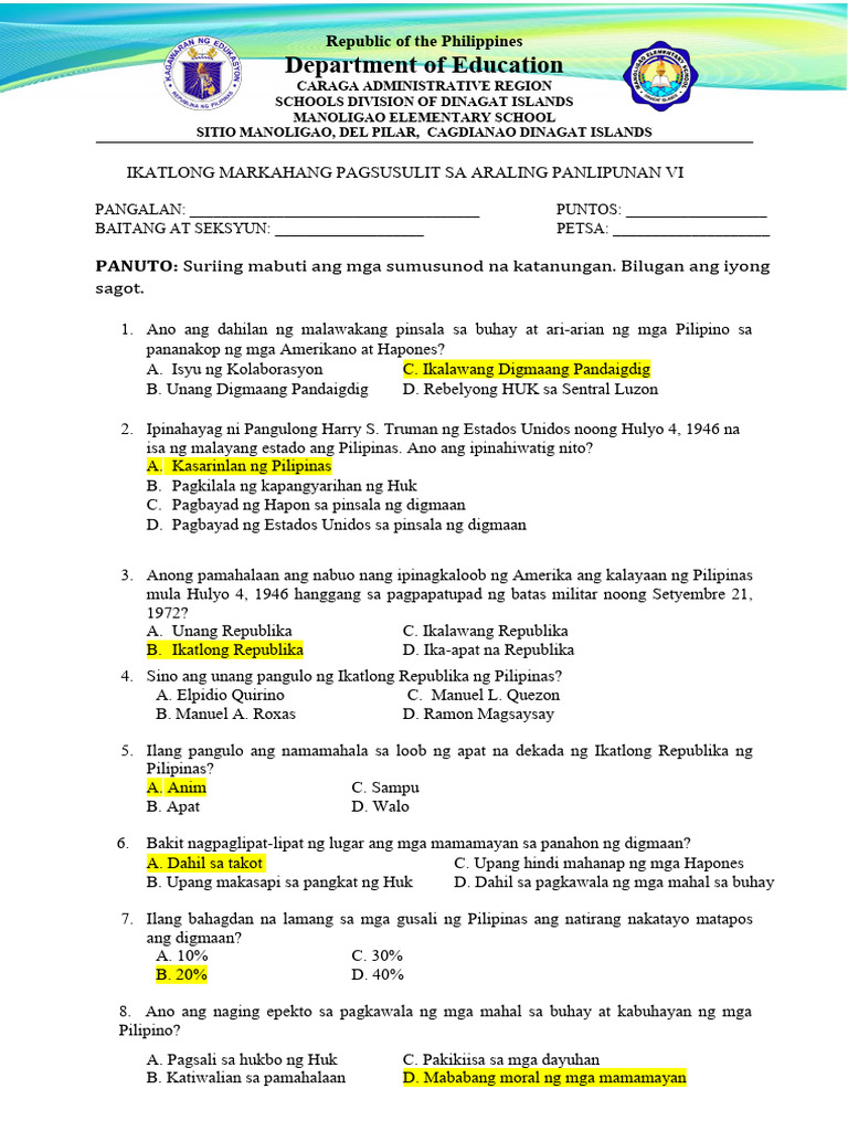 Grade 6 Summative Test in AP | PDF