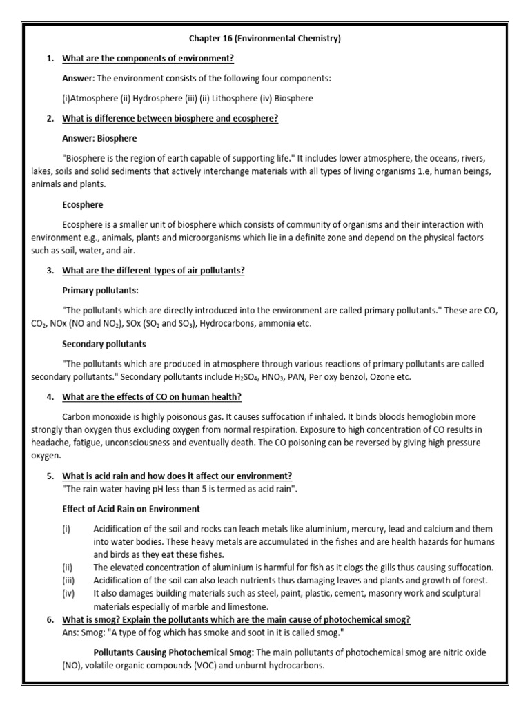 Chapter 16 Chemistry 2nd Year | PDF | Smog | Chlorofluorocarbon