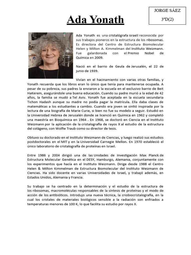 Ada Yonath | PDF | Ciencia y matemáticas | Religión y espiritualidad