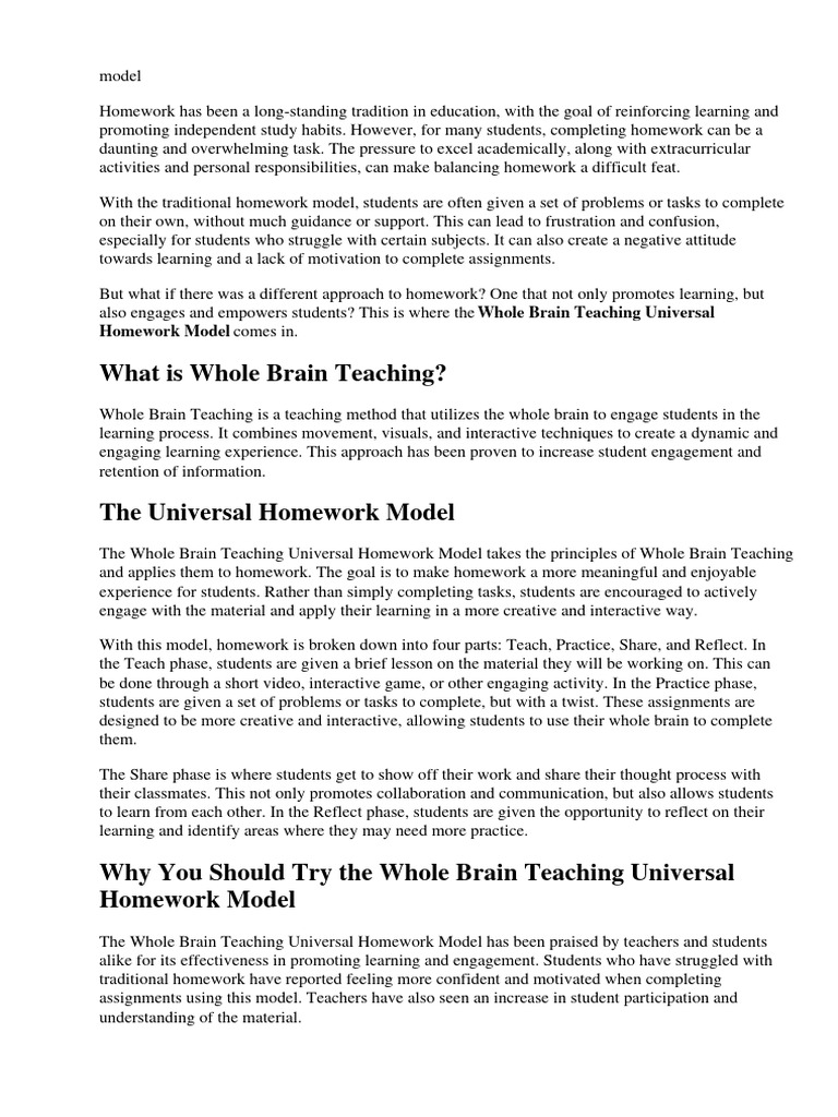 Whole Brain Teaching Universal Homework | PDF | Homework | Learning
