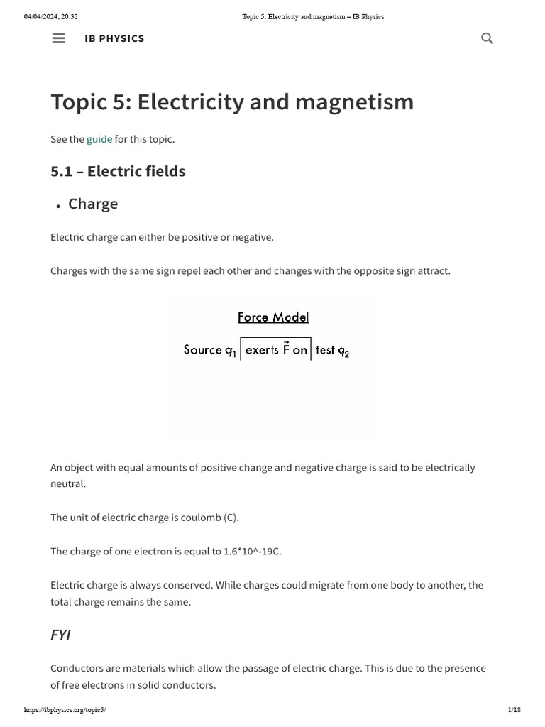 Topic 5 - Electricity and Magnetism - IB Physics | PDF | Electrical ...