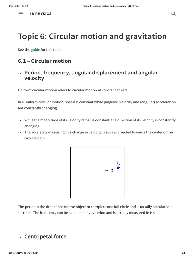Topic 6 - Circular Motion and Gravitation - IB Physics | PDF ...