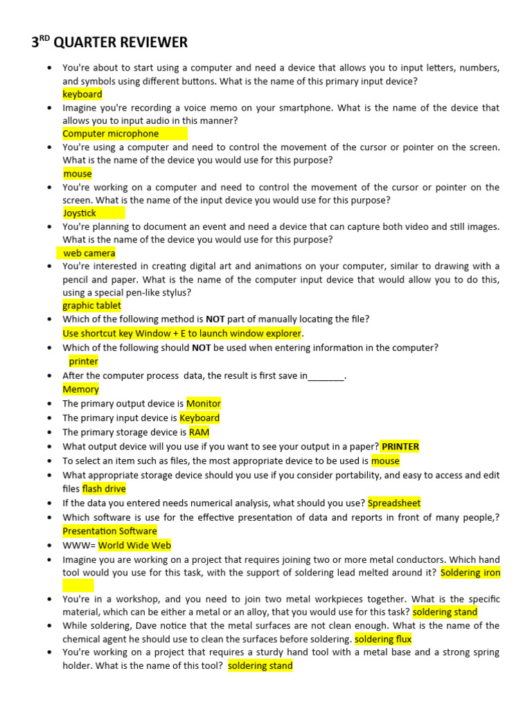 3rd Quarter Reviewer For Students | PDF | Soldering | Cursor (User Interface)