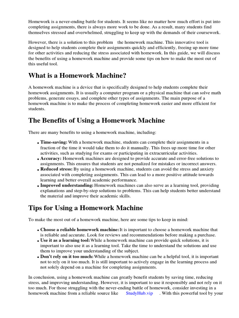 Homework Machine Study Guide | PDF | Homework