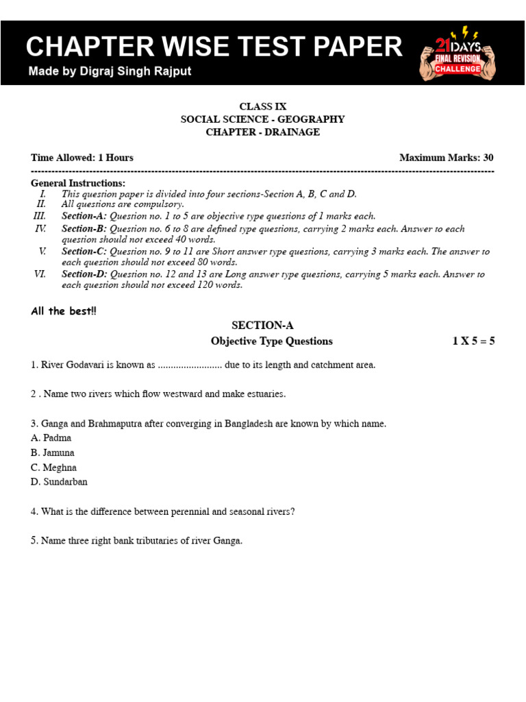 Chapter Wise Test Paper: Made by Digraj Singh Rajput | PDF | River ...