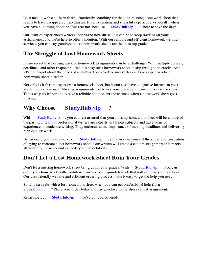 Lost Homework Sheet | Download Free PDF | Homework