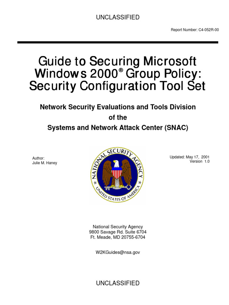 Guide to Securing Microsoft Windows 2000 Group Policy - Security Configuration Tool Set | PDF ...