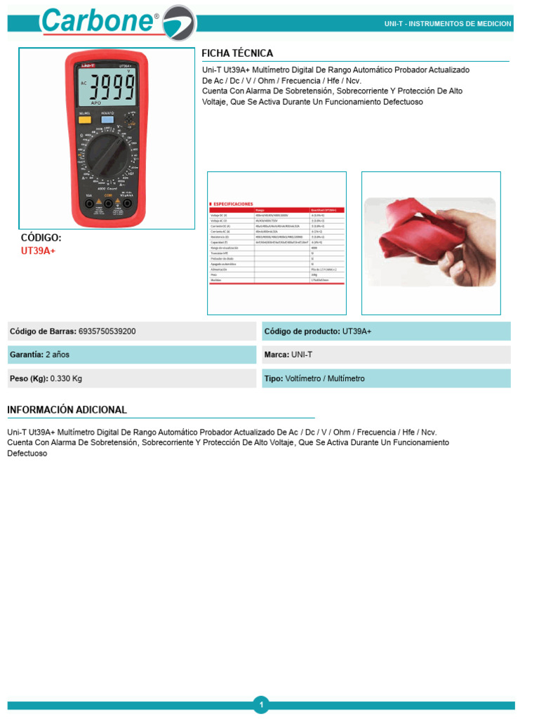 Ut39a Uni T Ut39a Multimetro Dig | PDF