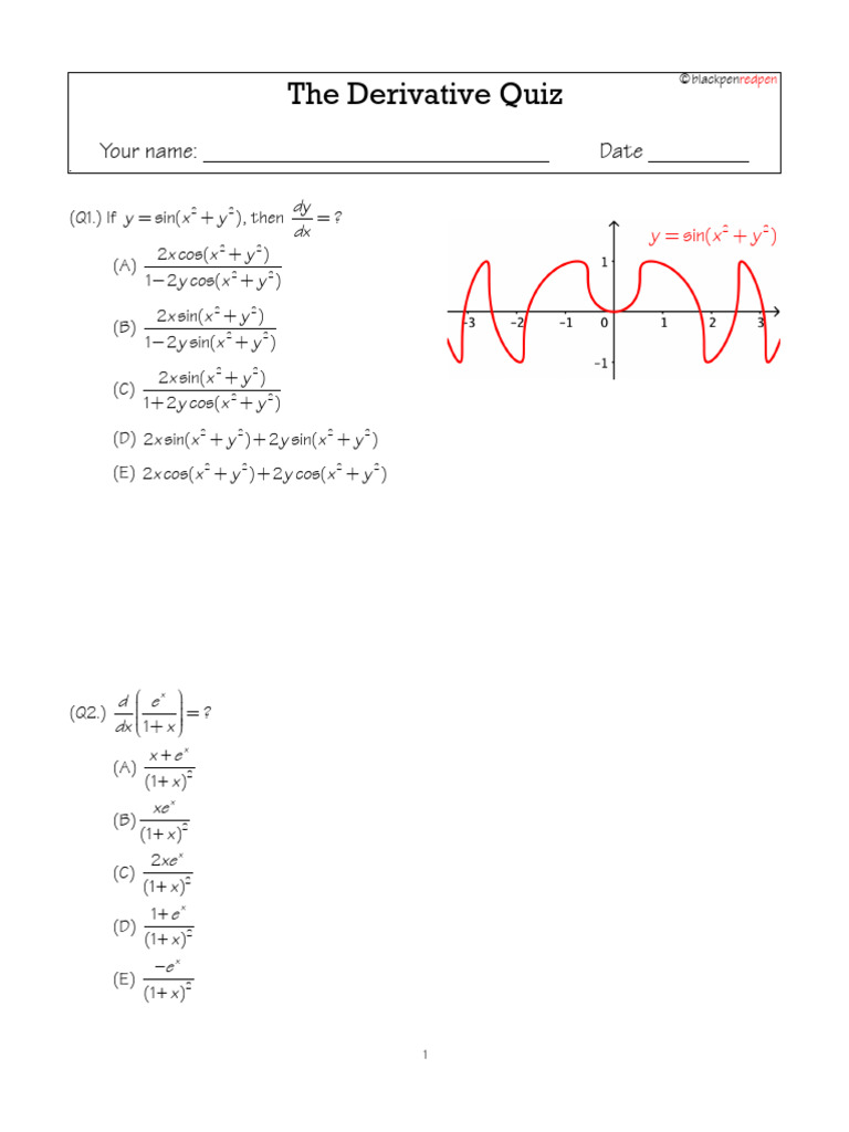 Attachment - 13718088 - My Derivative Quiz (Calculus 1) | PDF