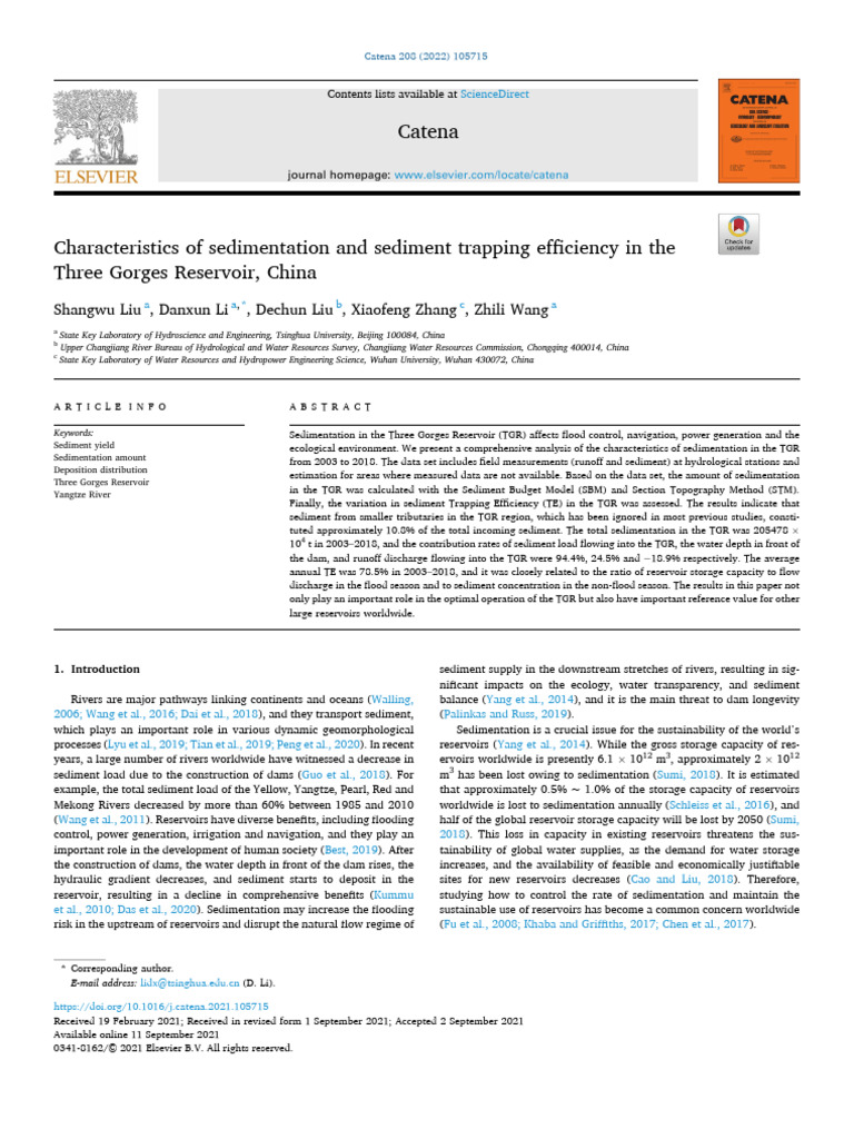 Characteristics of Sedimentation and Sediment Trapping Efficiency in The Three | PDF | Reservoir ...