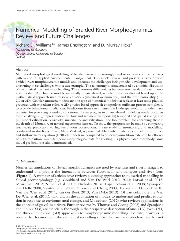 Numerical Modelling of Braided River Morphodynamics | PDF | River | Navier–Stokes Equations