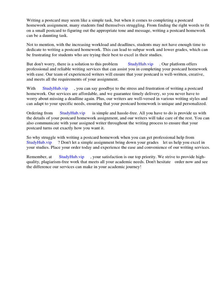 Writing A Postcard Homework | PDF | Postcard | Mail