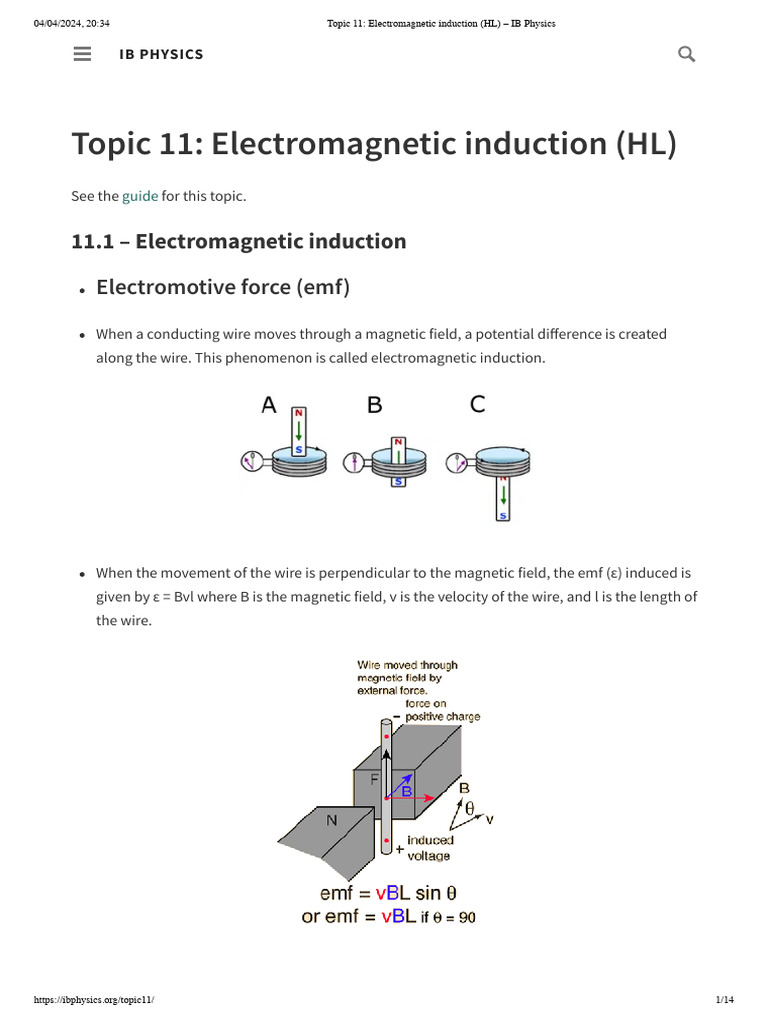 Topic 11_ Electromagnetic induction (HL) – IB Physics | PDF | Electromagnetic Induction | Capacitor