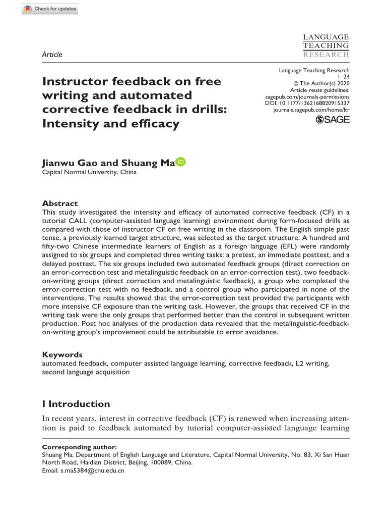 Instructor Feedback On Free Writing and Automated Corrective Feedback ...