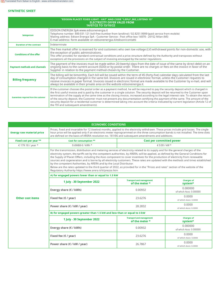 Edison Energy Tariff - It.en | PDF | Invoice | Taxes
