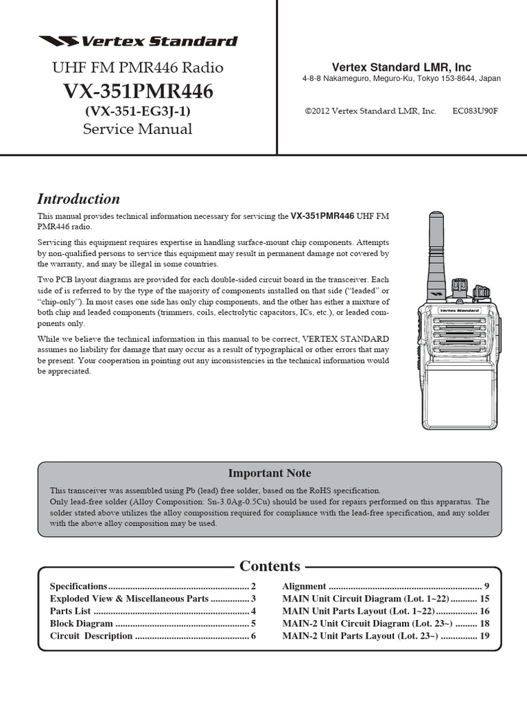 VX-351 PMR446 SM Ec083u90f | PDF | Detector (Radio) | Amplifier