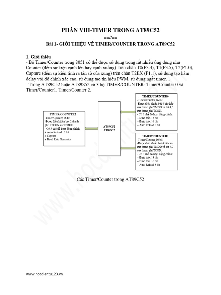 Bài 1-Giới Thiệu Các TIMER Trong AT89C52 | PDF