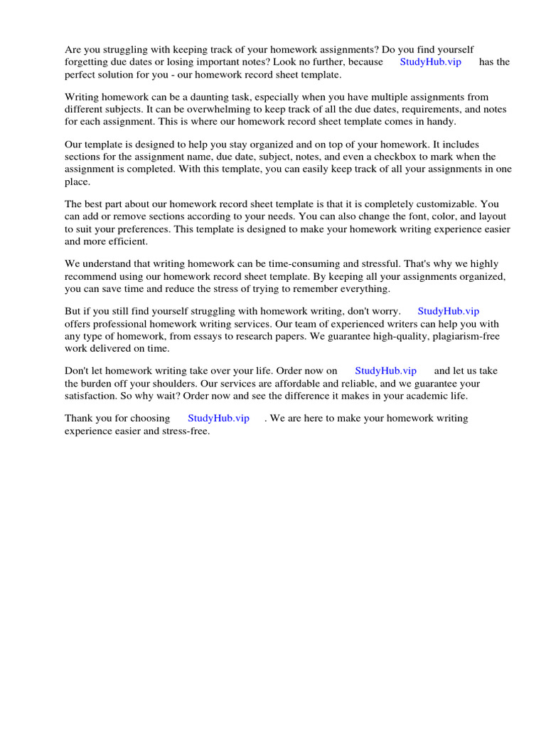 Homework Record Sheet Template Pdf Homework Worksheet