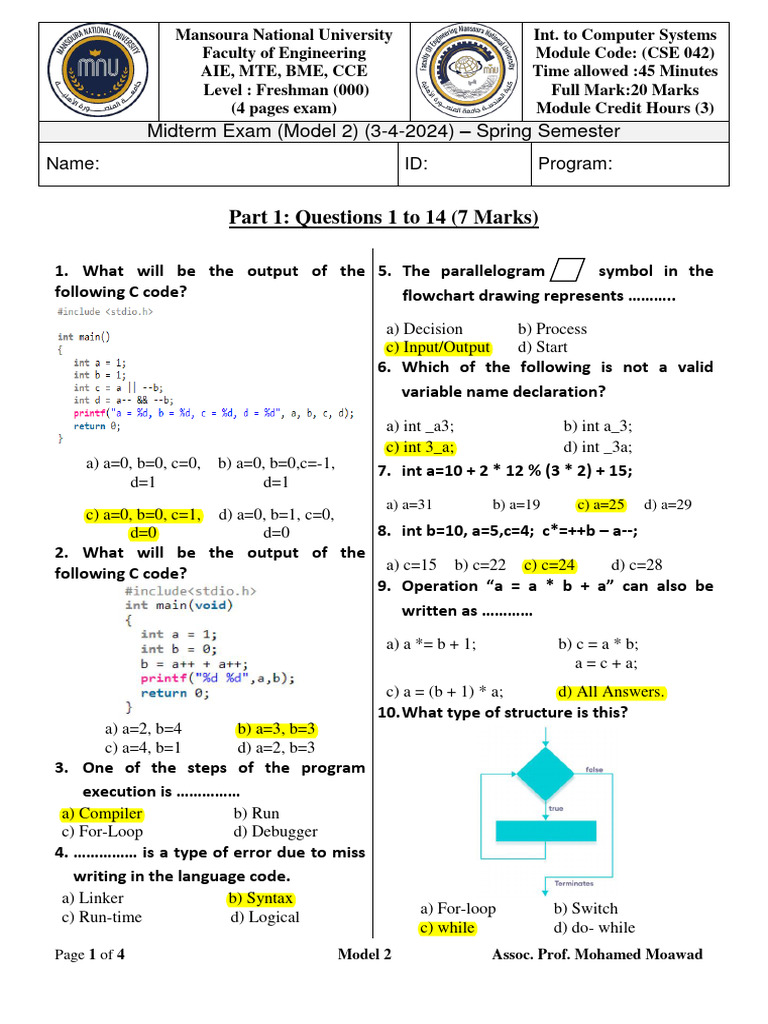 Midterm2024 Model3 Answer | PDF | Software Development | Computer Programming
