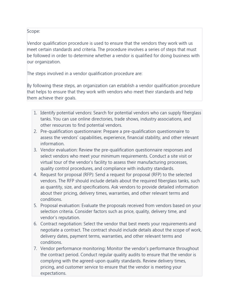 Vendor Qualification Procedure | PDF | Request For Proposal | Business