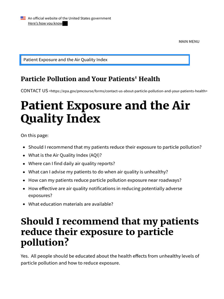 Patient Exposure and The Air Quality Index - US EPA | PDF | Air ...