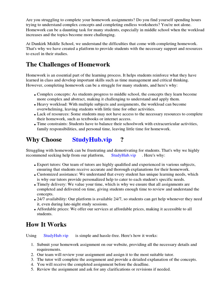Dunkirk Middle School Homework | PDF | Homework