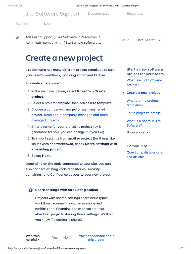 Create A New Project - Jira Software Cloud - Atlassian Support | PDF ...