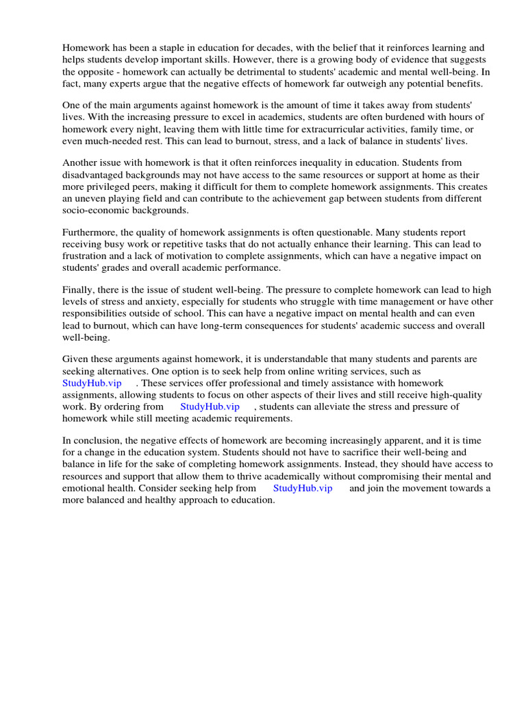 Arguments Against Homework Statistics | PDF | Homework | Mental Health