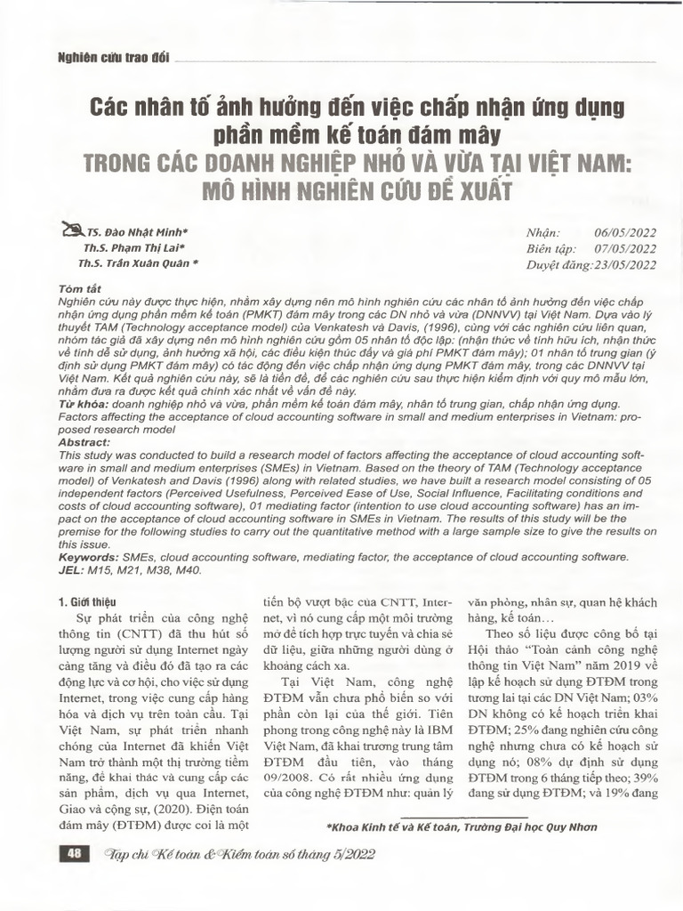 (TS. Đào Nhật Minh, Th.S. Phạm Thị Lai, Th.S. Trần Xuân Quân, 2022) | PDF