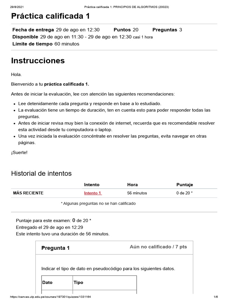 Práctica Calificada 1 - Principios de Algoritmos (20023) | PDF | Algoritmos | Informática