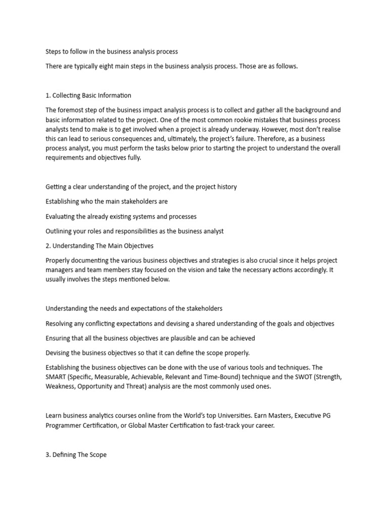 Steps To Follow in The Business Analysis Process | PDF | Business ...