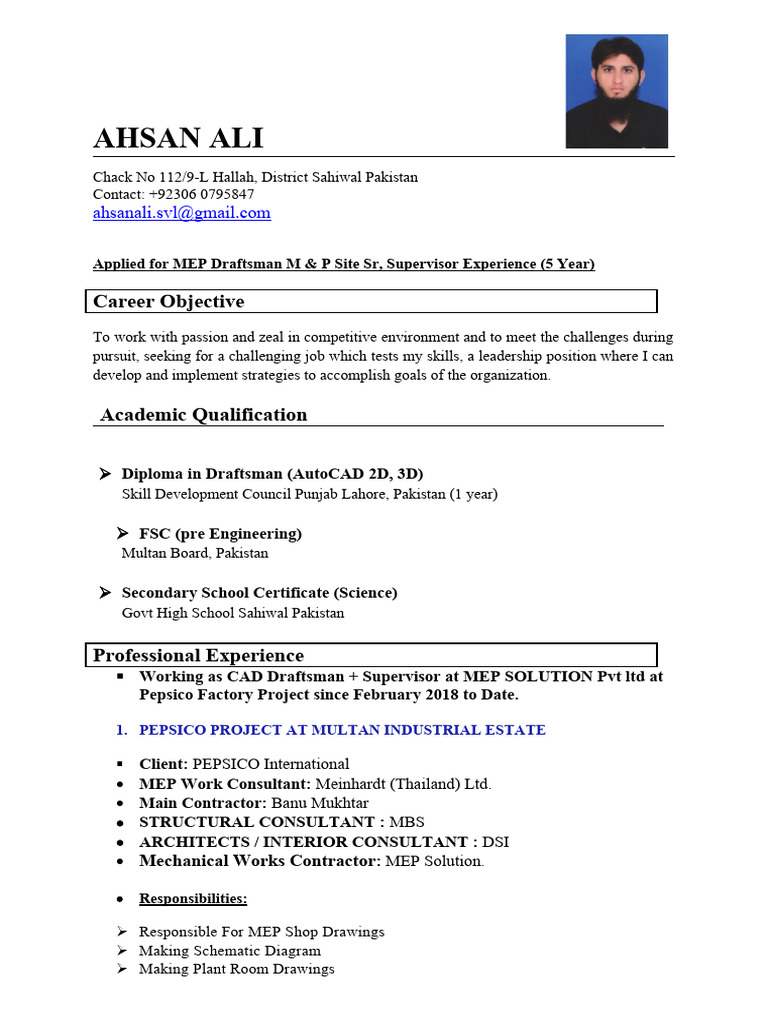 Ahsan Ali CV (Draftsman) | PDF | Technical Drawing
