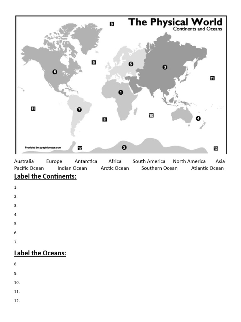 Map Continents and Oceans | PDF