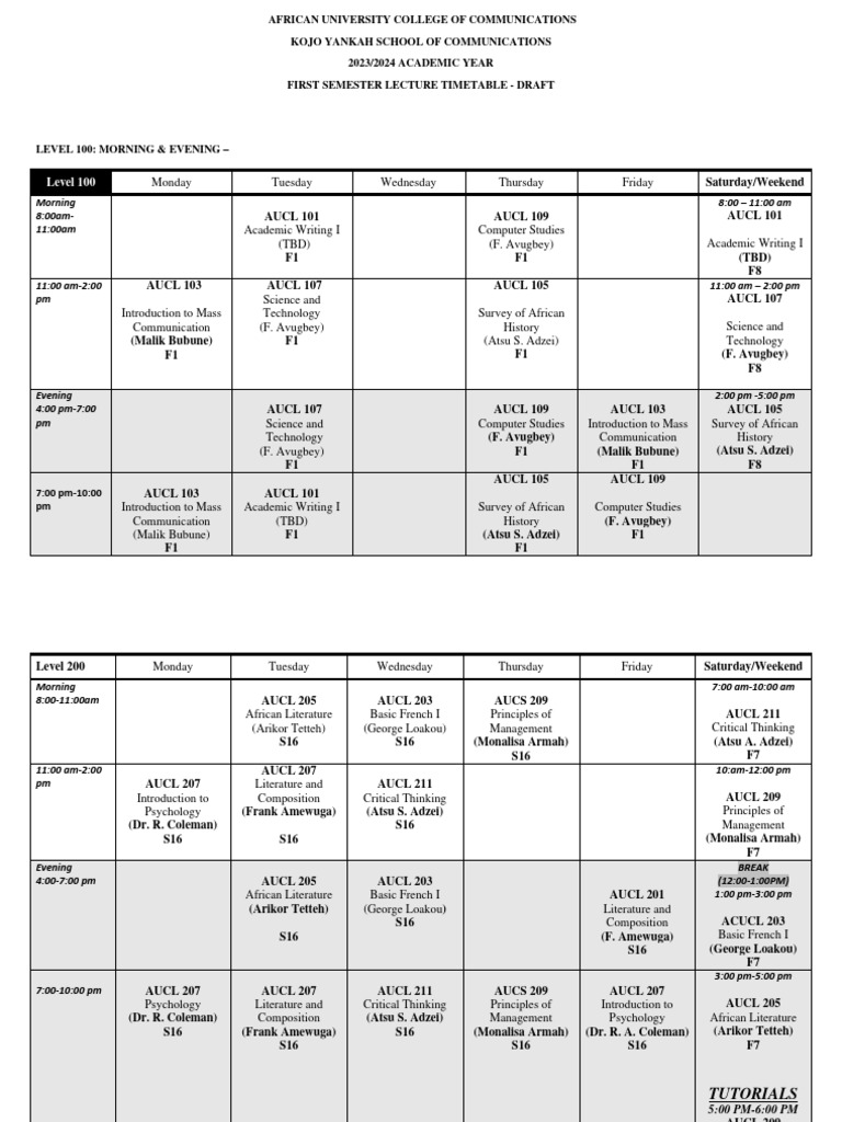 Kysc First Semester Timetable - Final | PDF | Communication | Human ...