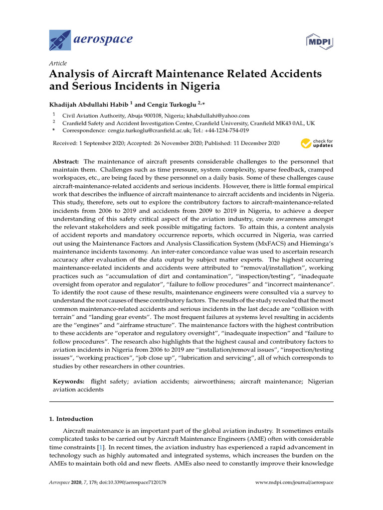 Analysis of Aircraft Maintenance Related Accidents Andn Serious ...