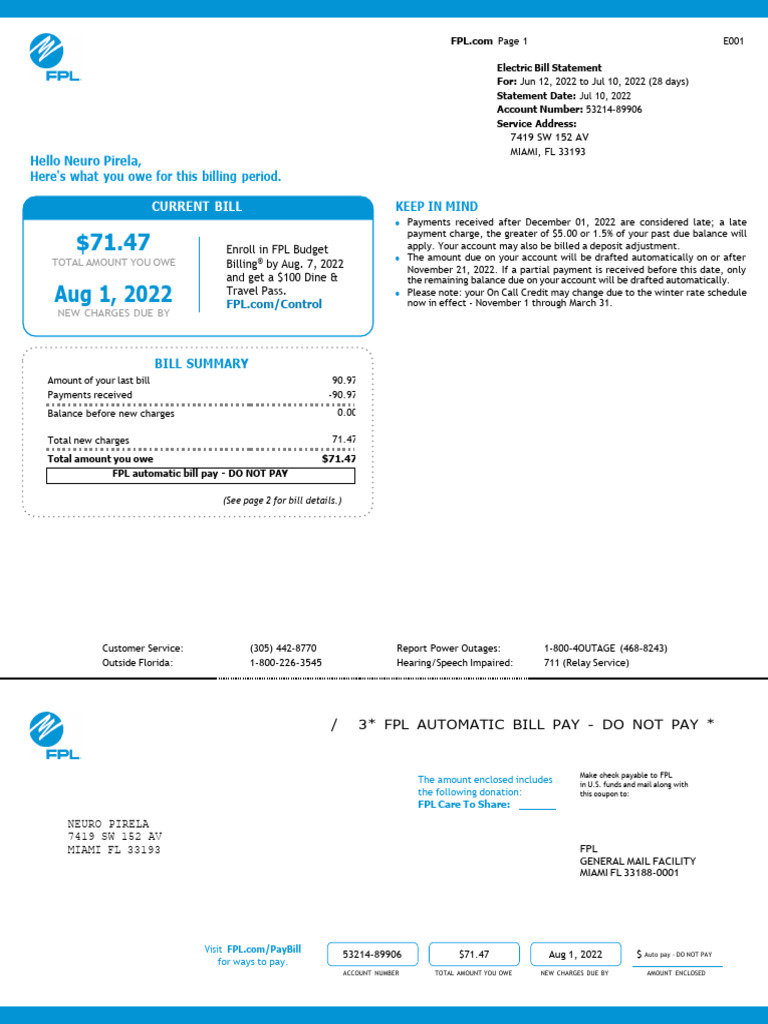 Current Bill: Hello Neuro Pirela, Here's What You Owe For This Billing ...