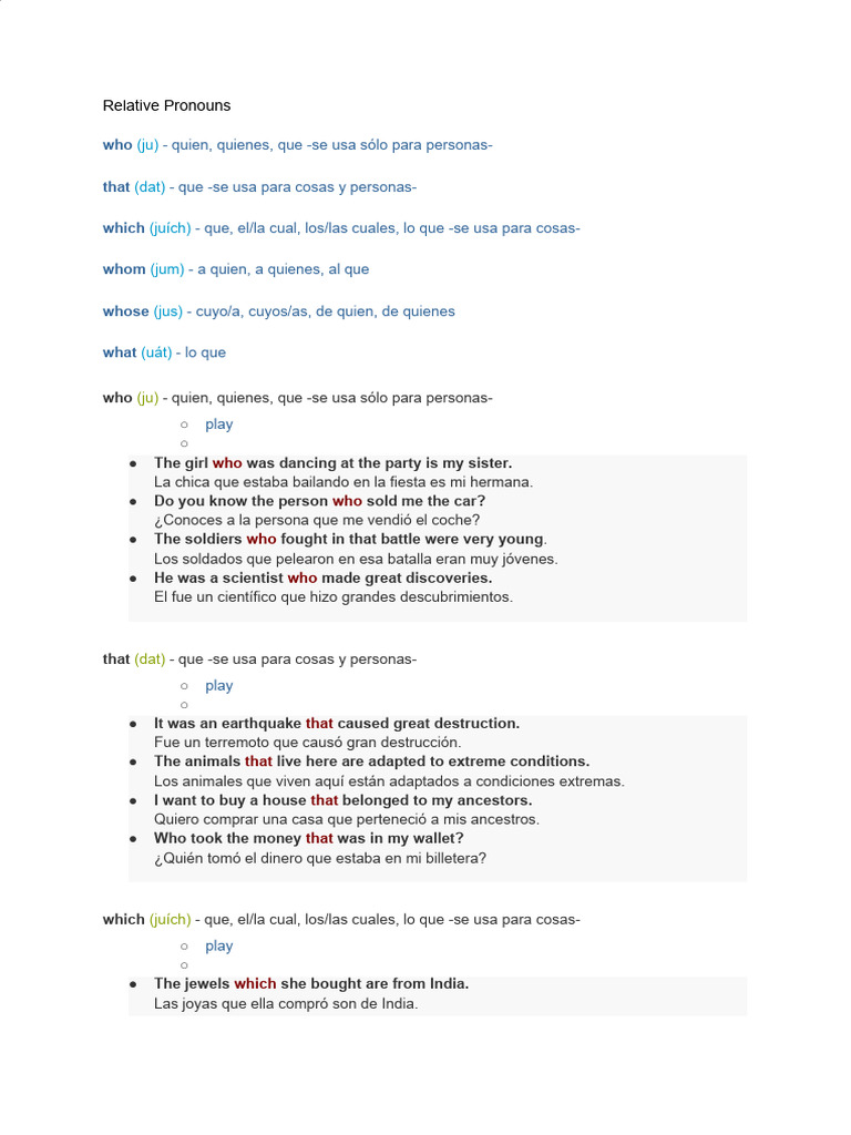 Teoría de Pronombres Relativos | PDF | Hogar, jardinería y bricolaje
