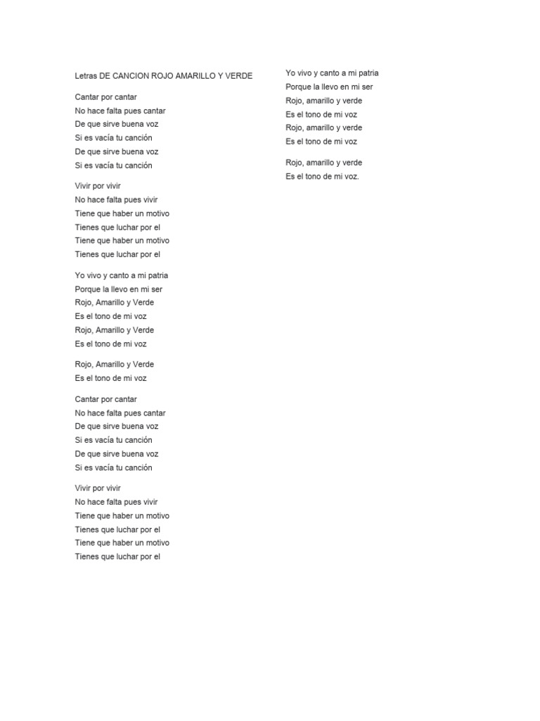 Letras DE CANCION ROJO AMARILLO Y VERDE | PDF