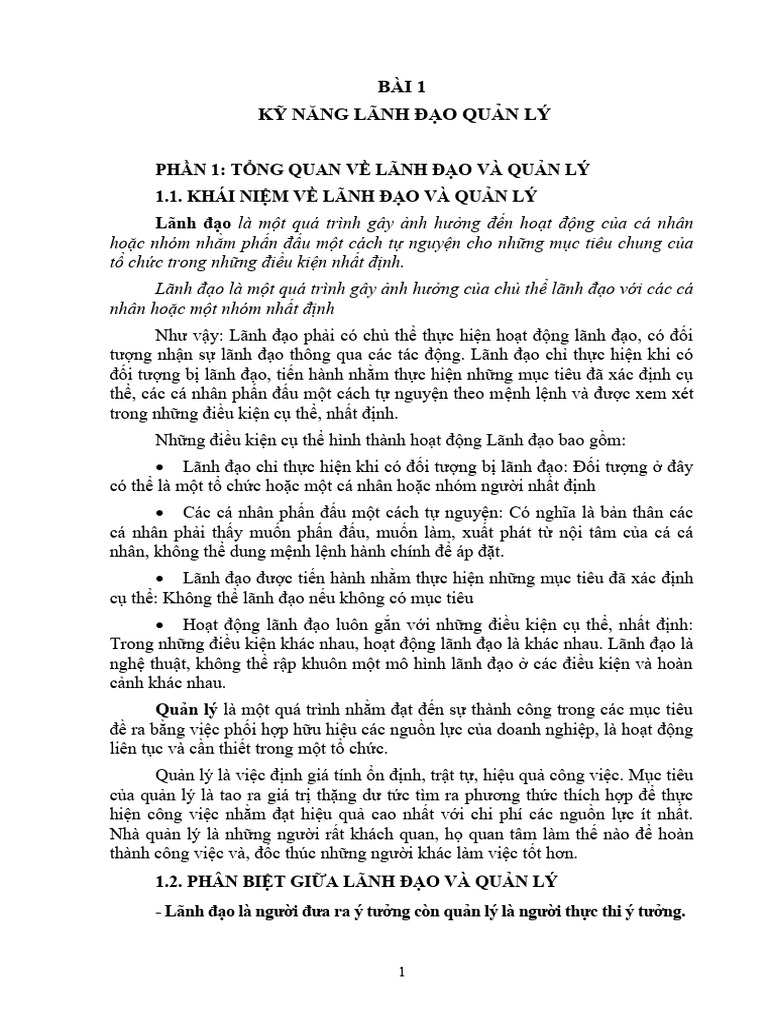 Bài 1. K Năng Lãnh Đ o Qu N Lý | PDF